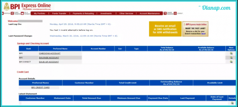 BPI Balance Inquiry and Transaction History - Olanap.com